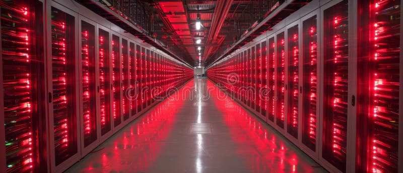 Rows of Red Server Racks in a Data Center Stock Illustration ...