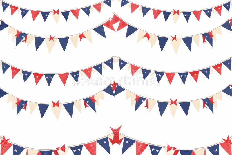 3 Rows of Red White and Blue Bunting on Pure White Background, Seamless ...