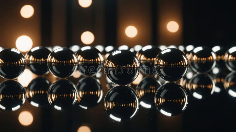 Rows of Reflective Spheres with Warm Bokeh Lights, Creating a ...