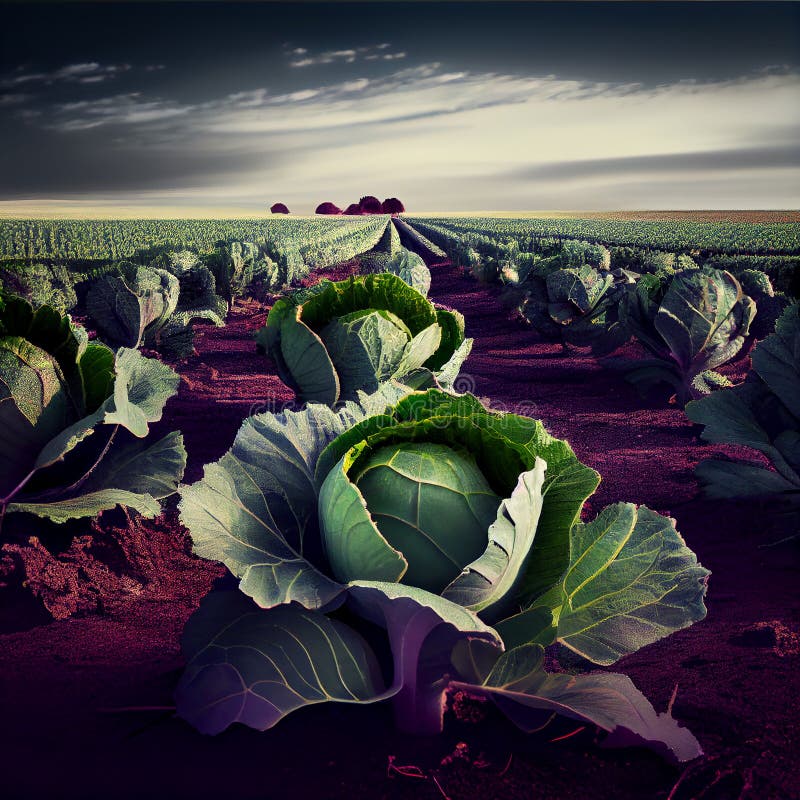 Rows of Ripe Cabbage on an Agricultural Farm Stock Illustration ...
