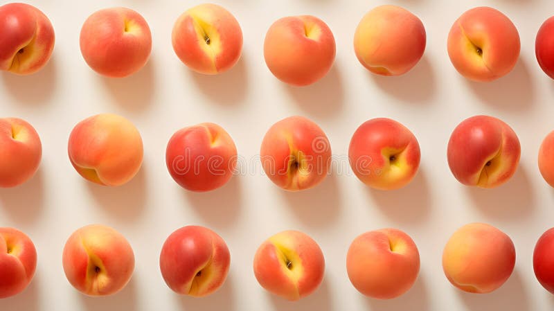 Rows of Ripe Peaches Showcasing Vibrant Colors and Textures on a Light ...
