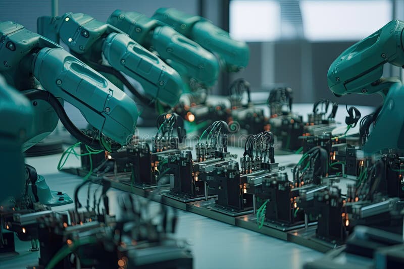 Rows of Robotic Arms, Performing Precise Assembly Tasks on Circuit ...
