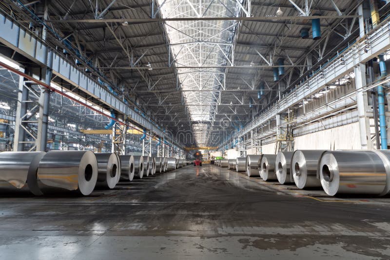 Rows of Rolls of Aluminum Lie in Production Shop Stock Photo - Image of ...