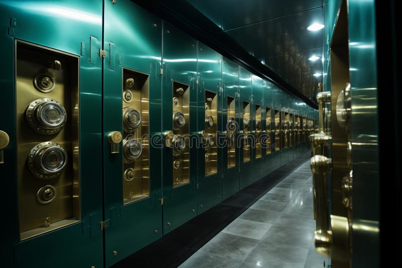 Rows of Safe Deposit Boxes Inside the Vault. Generative AI Stock Image ...