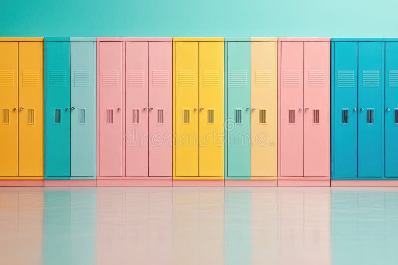 Rows of School Lockers in Vibrant Pastel Shades Create Cheerful ...