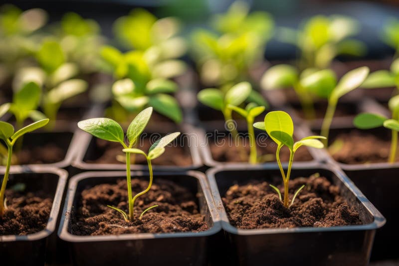 Rows of Seedlings in Plastic Tray, Close Up Stock Illustration ...