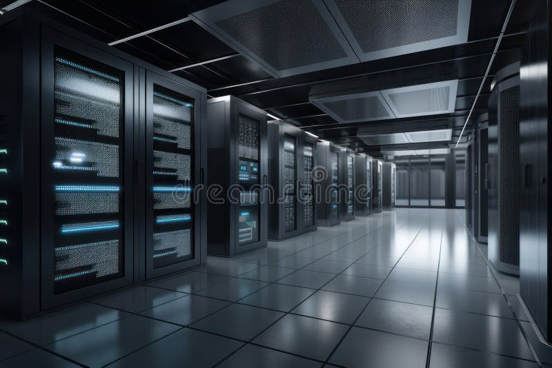 Rows of Server Racks in a Data Center Hallway Stock Illustration ...