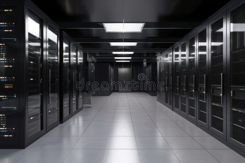 Rows of Server Racks in a Data Center Hallway Stock Illustration ...