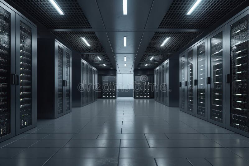 Rows of Server Racks in a Data Center Hallway Stock Illustration ...