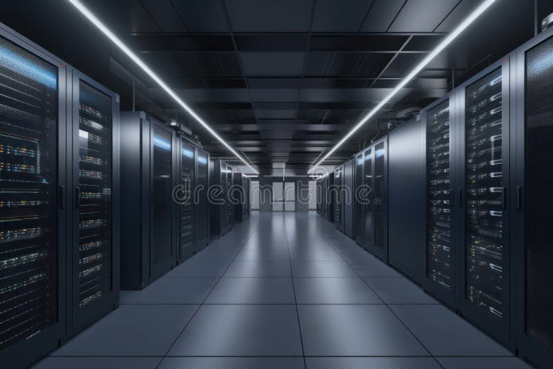 Rows of Server Racks in a Data Center Hallway Stock Illustration ...