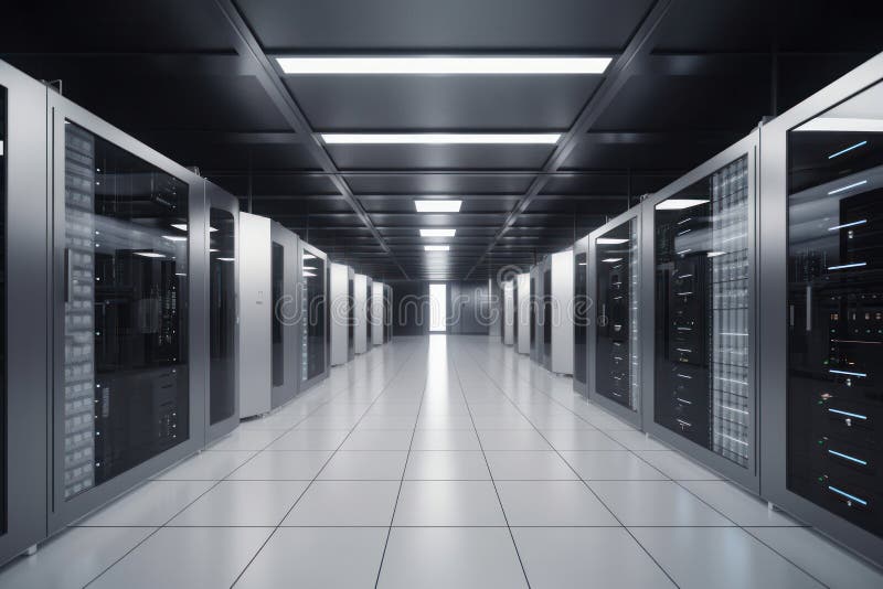 Rows of Server Racks in a Data Center Hallway Stock Illustration ...