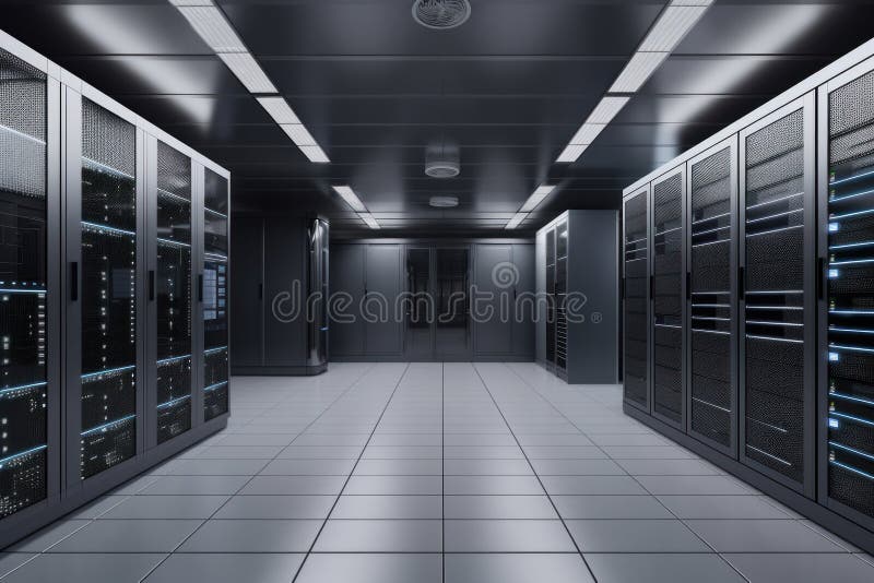 Rows of Server Racks in a Data Center Hallway Stock Illustration ...
