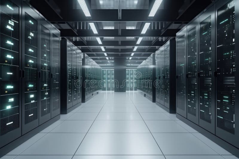 Rows of Server Racks in a Data Center Hallway Stock Image - Image of ...