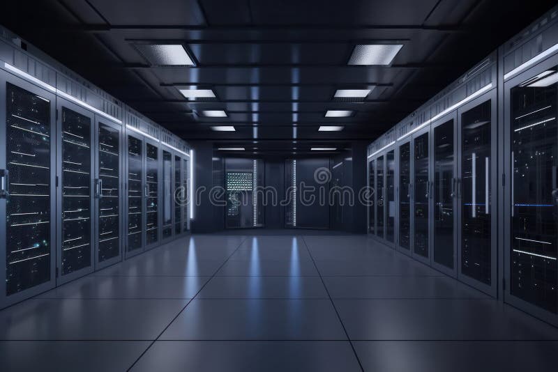 Rows of Server Racks in a Data Center Hallway Stock Illustration ...