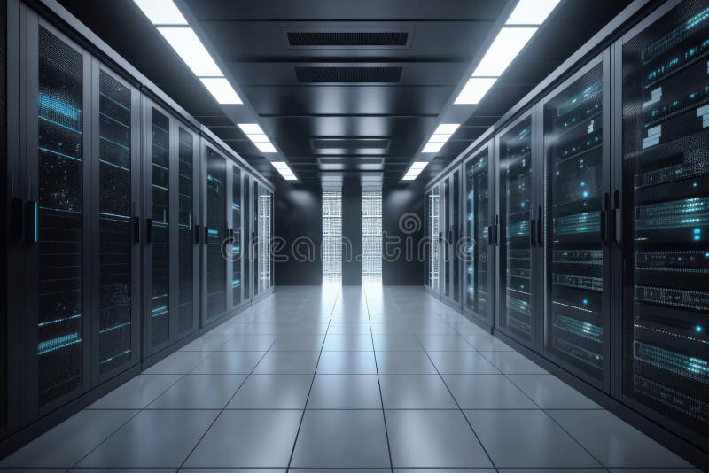 Rows of Server Racks in a Data Center Hallway Stock Image - Image of ...