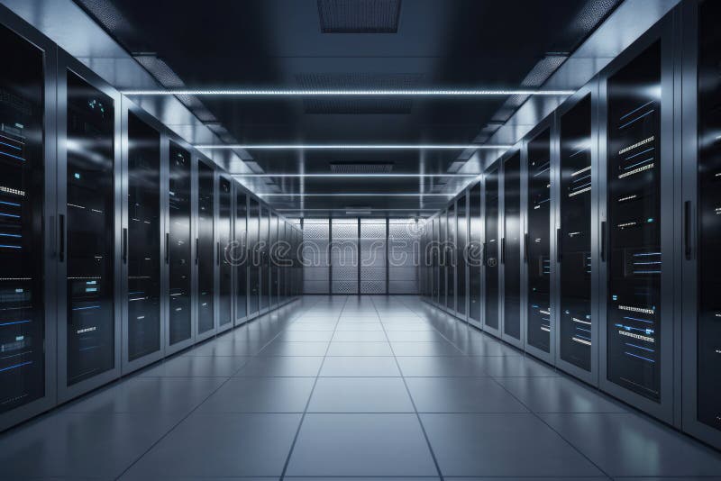 Rows of Server Racks in a Data Center Hallway Stock Illustration ...