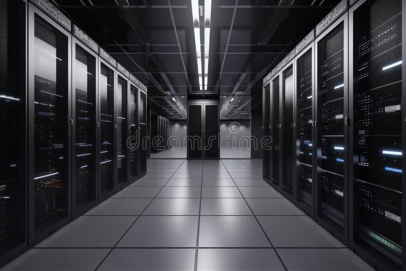 Rows of Server Racks in a Data Center Hallway Stock Illustration ...