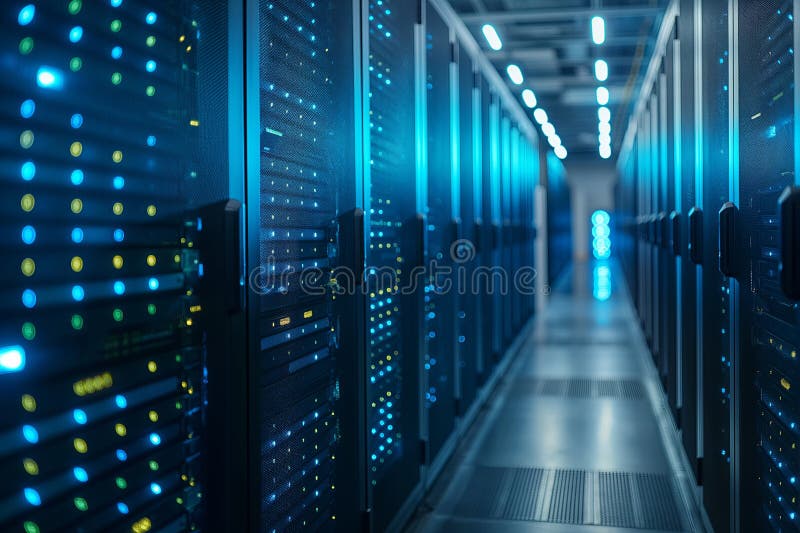 Data Center with LED Lights in Blue Tones Stock Photo - Image of ...