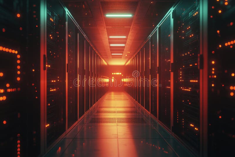 Data Center Illuminated by Vibrant Light Beams Creating a Dynamic and ...