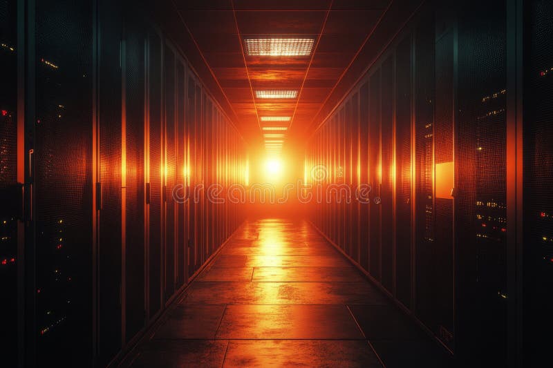 Data Center Illuminated by Vibrant Light Beams Creating a Dynamic and ...