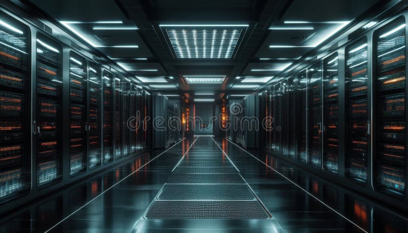 Modern Data Center with Illuminated Racks and Reflective Floors at ...