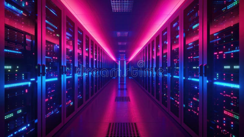 Rows of Server Racks Filled with Glowing Data Storage Units in a High ...