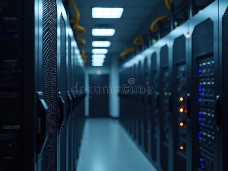 Rows of Server Racks Illuminated in a Data Center during Evening Hours ...