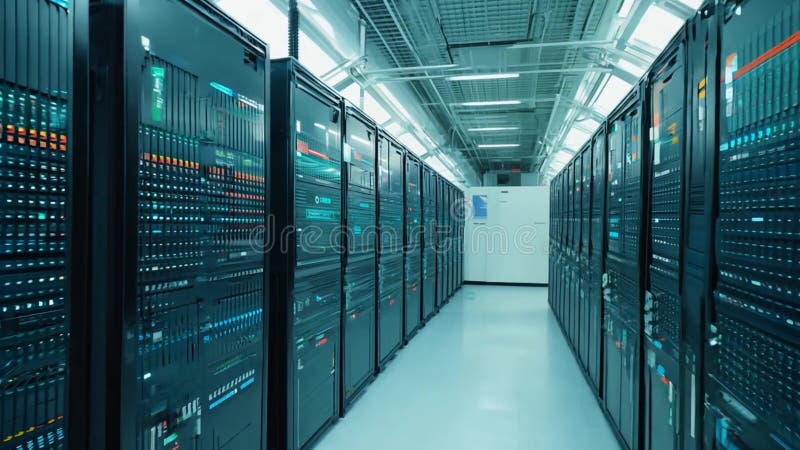 Rows of Server Racks Illuminated in a Modern Data Center during Daytime ...