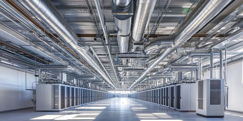 Rows of Server Racks with Intricate Ventilation System in a Modern Data ...