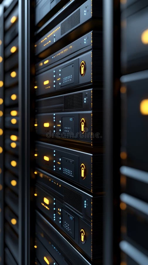 Rows of Server Racks in a Modern Data Center with Cybersecurity ...