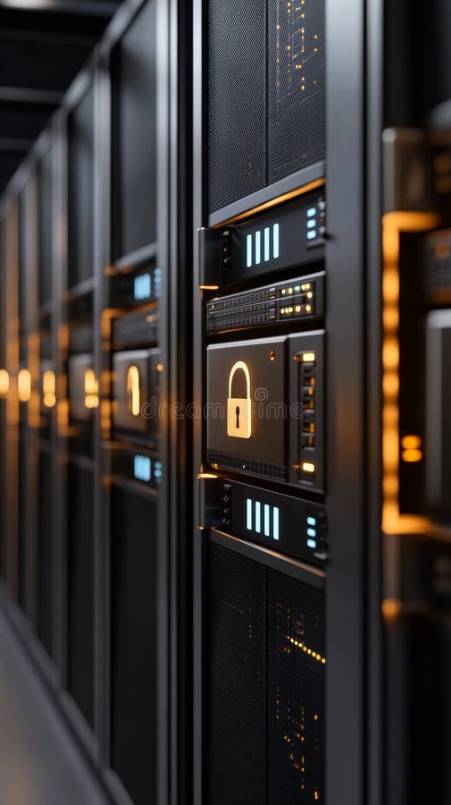 Rows of Server Racks in a Modern Data Center with Futuristic ...