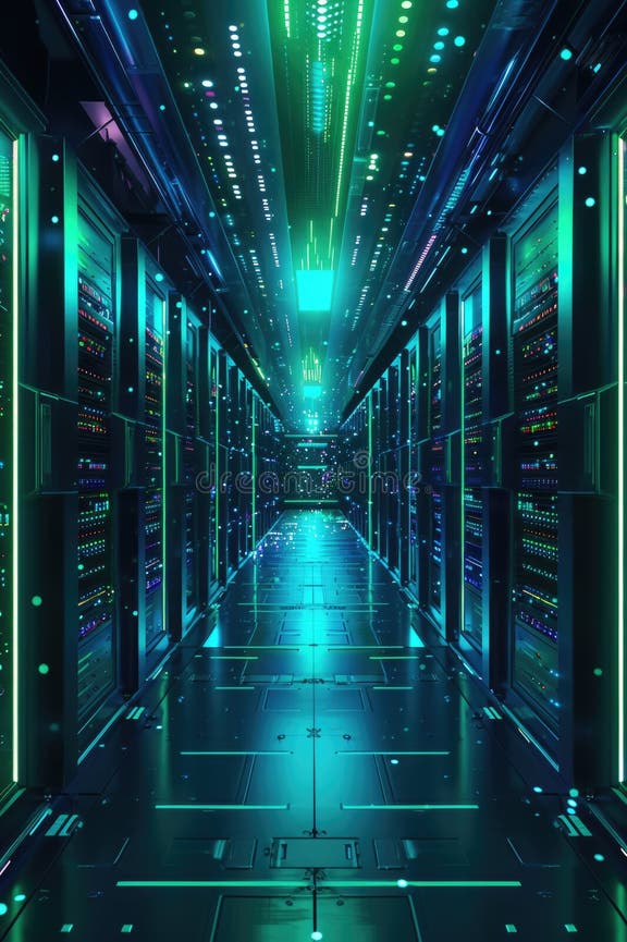 Rows of Servers and Computer Equipment in a Data Center Hallway Stock ...