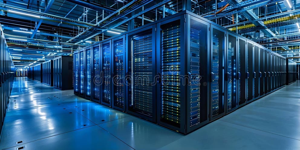 Rows of Servers and Cooling Systems in a Secure Data Center Facility ...