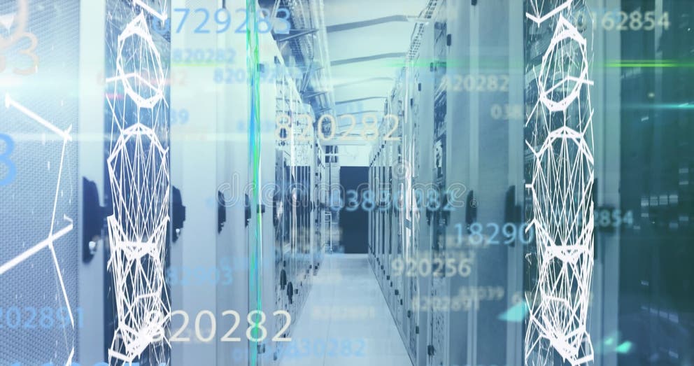 Rows of Servers in Data Center with Digital Overlays Representing Cloud ...