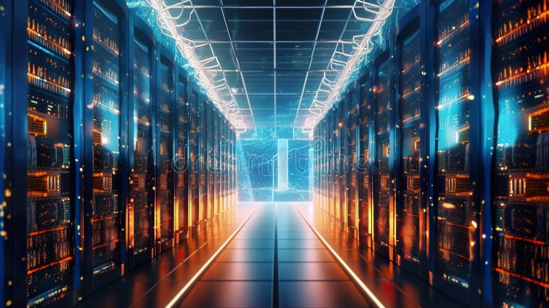 Rows of Servers in a Data Center. Generative AI Image. Stock ...