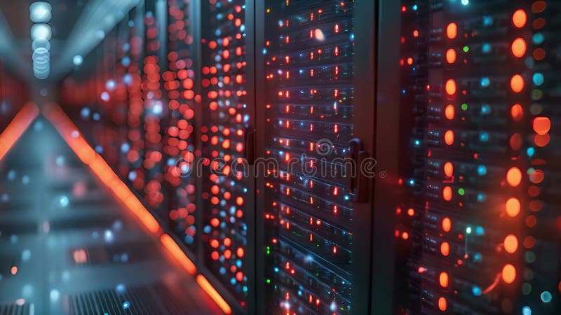 Server Room with Red and Blue Lights at Night Stock Footage - Video of ...