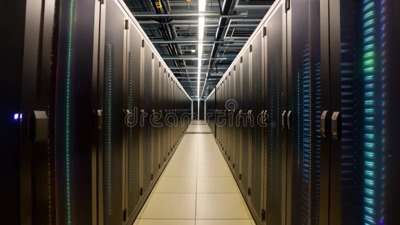 Rows of Servers in a Data Center, Massive Server Room with Endless ...