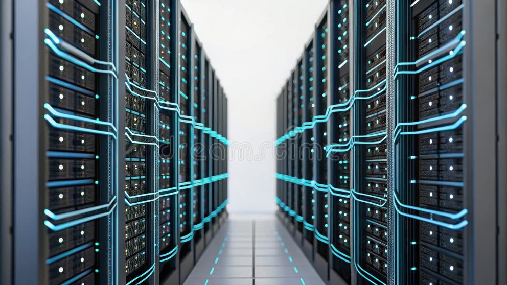 Rows of Servers in a Data Center Representing the Backbone of a ...
