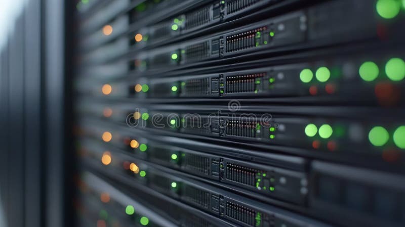 Rows of Servers Display Active Indicator Lights in a Data Center ...