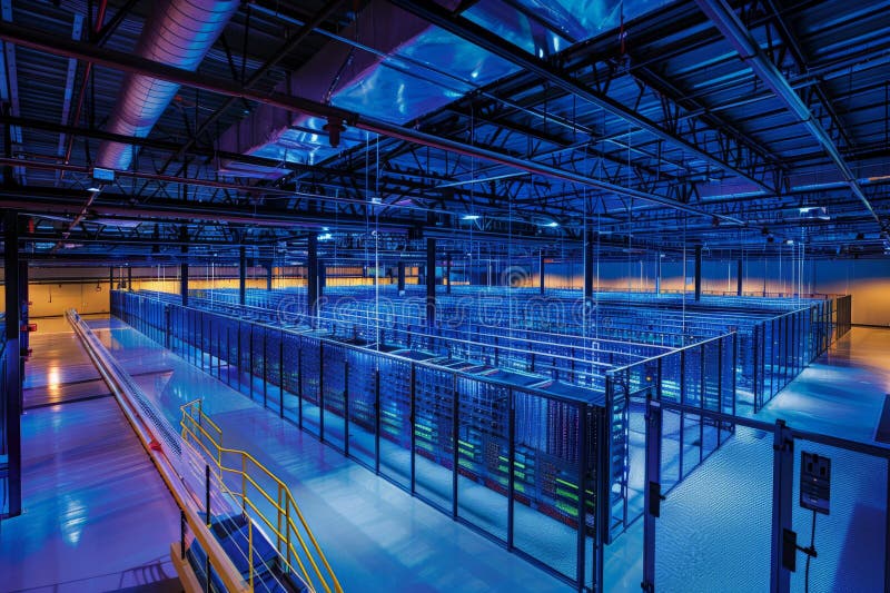 Rows of Servers Fill a Long Building Hallway in a Data Center Stock ...