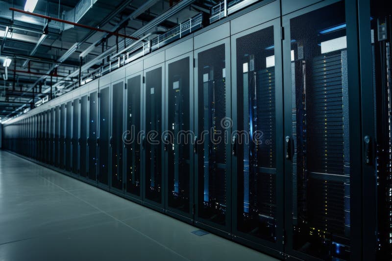 Rows of Servers Fill a Long Building Hallway in a Data Center Stock ...