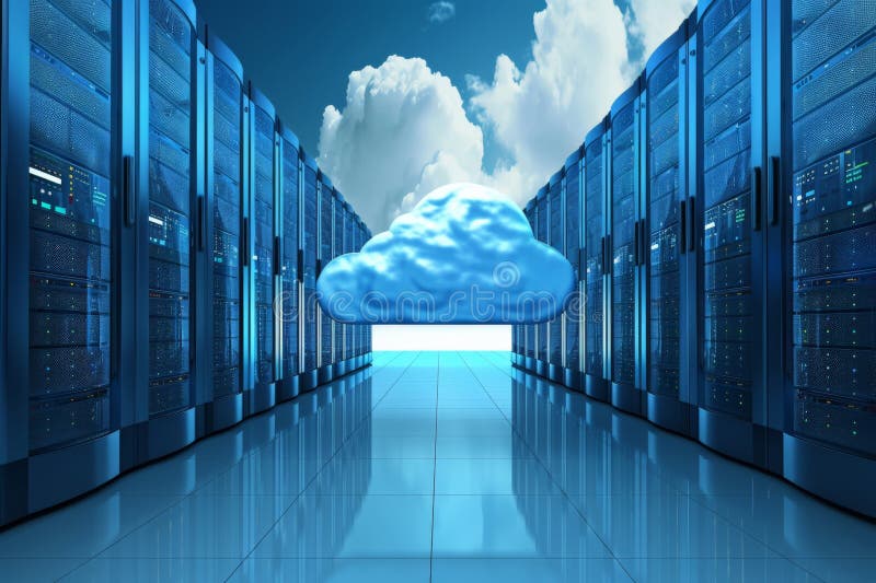 Rows of Servers Fill a Long Building Hallway in a Data Center Stock ...