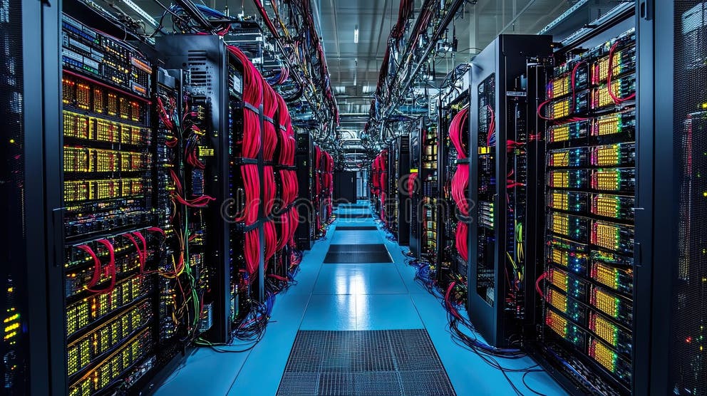 Rows of Servers in a Modern Data Center Stock Illustration ...