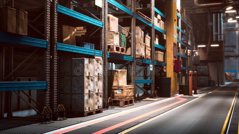 Rows of Shelves with Boxes in Warehouse Stock Image - Image of activity ...