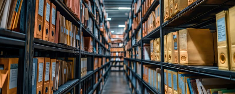 Rows of Shelves with Folders in an Archival Room Stock Image - Image of ...