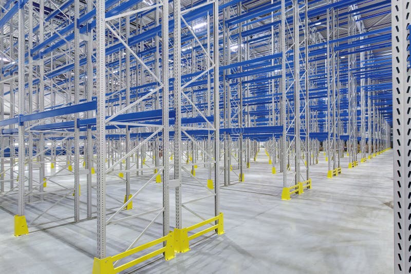 Rows of Shelves in Warehouse Stock Image - Image of shelves, light ...