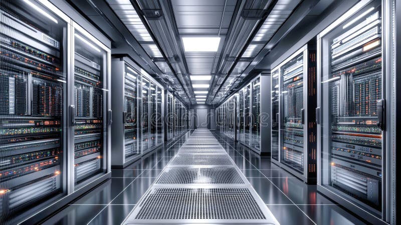 Rows of Shining Servers Operate Seamlessly in a High-tech Environment ...