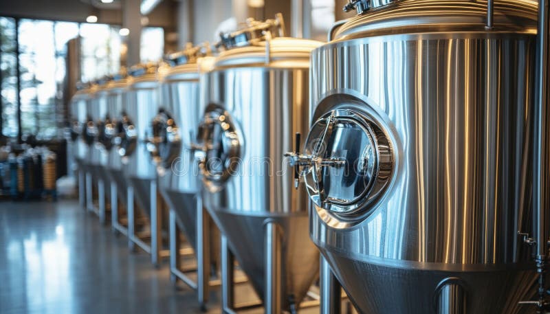 Rows of Shiny Tanks are Standing Inside a Brewery Stock Image - Image ...