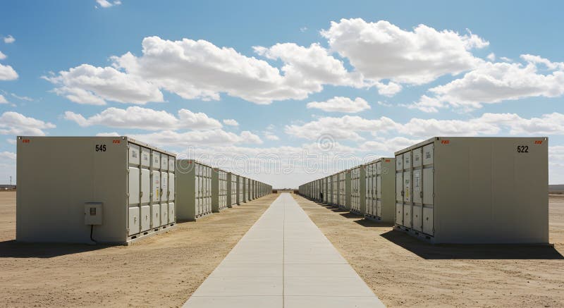 Rows of Shipping Containers in Desert Under Blue Sky Stock Illustration ...