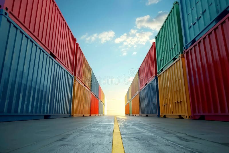 Rows of Shipping Containers in Different Colors. Transport Business ...